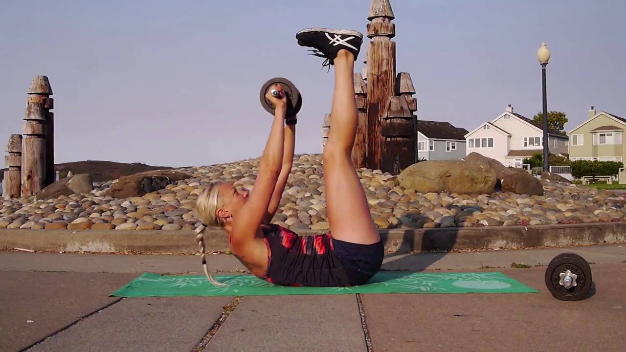 Strength For Runners: Supine Toe Touches with Dumbbell - YouTube