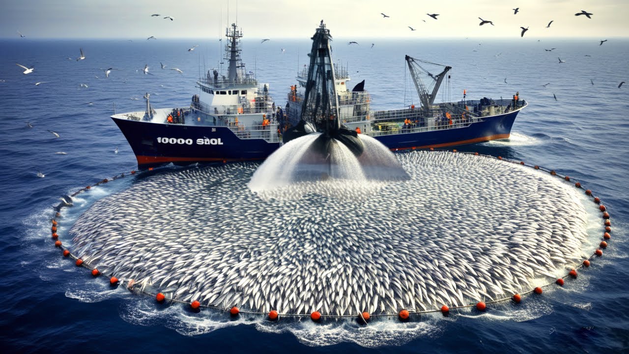 Fishermen Catch Billions of Sardines in Giant Nets, Unbelievable ...
