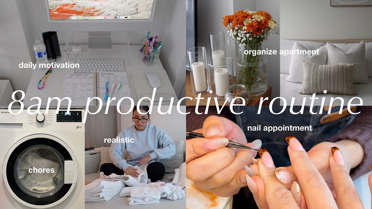 8AM productive routine 🌱 house chores + morning motivation, realistic ...