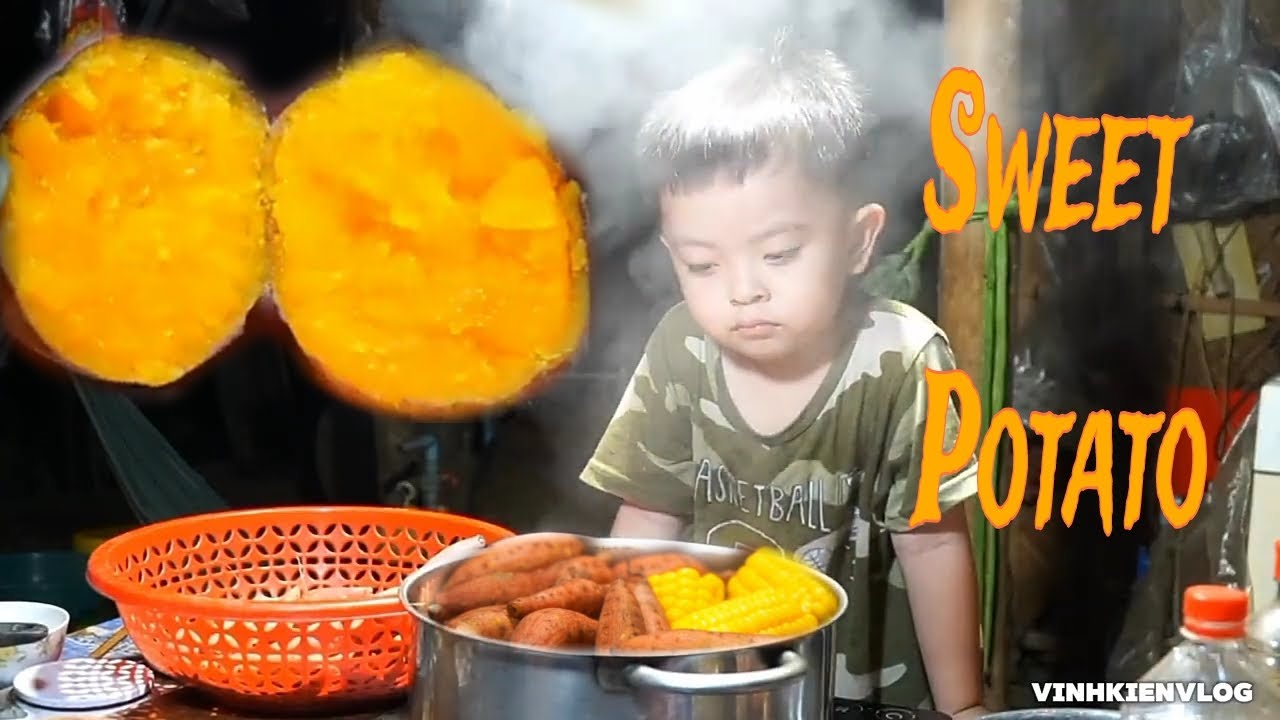 VINHKIEVLOG | BOILDED SWEET POTATO | KID COOKING | Kidsvideo - YouTube
