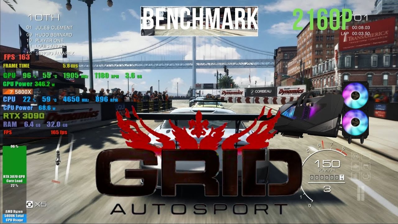 GRID Autosport RTX 3090 Gigabyte AORUS WATERFORCE Benchmark Ryzen 5800x ...
