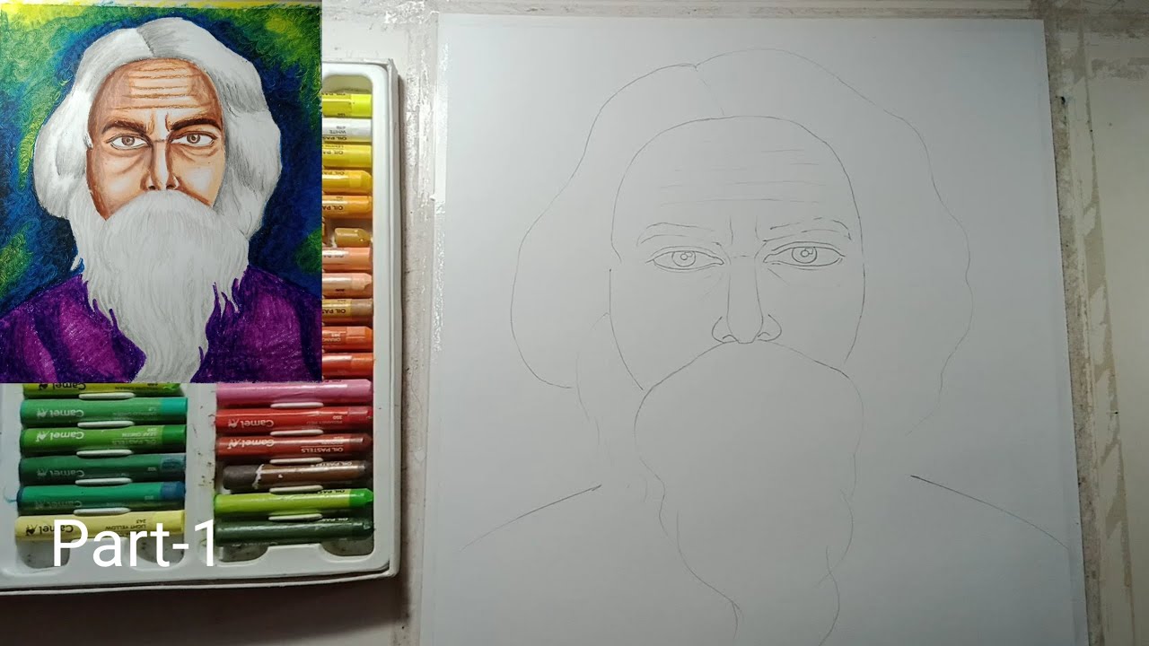 How to draw Rabindranath Tagore's ji ka Potrait with Oil pastel //Part ...