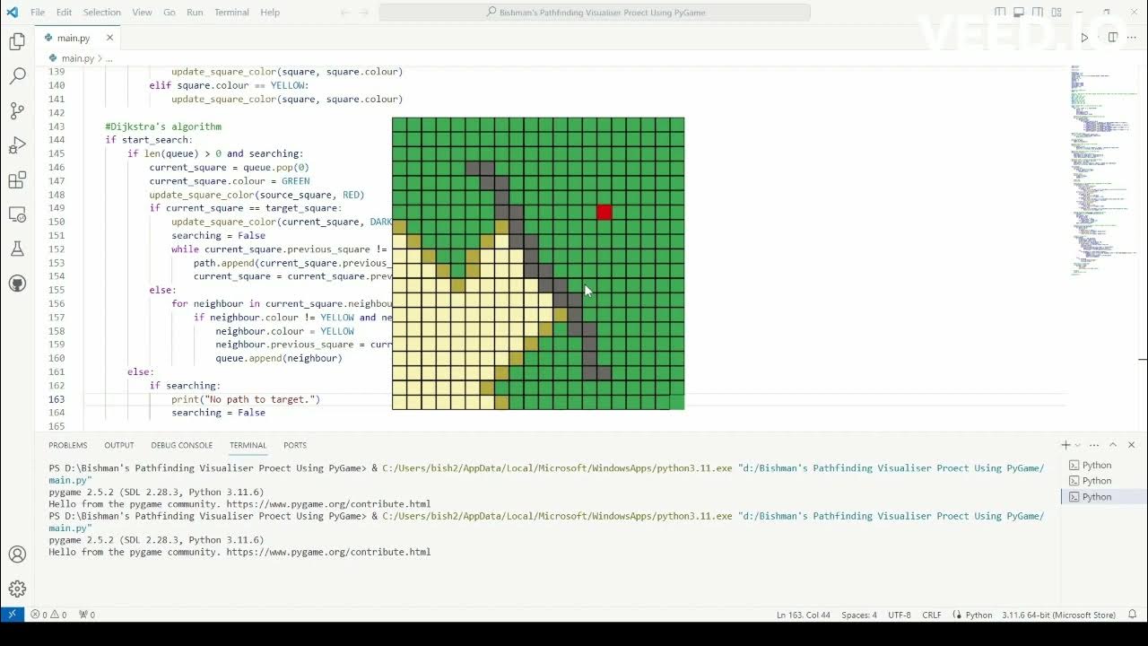 Pathfinding Visualiser using PyGame (Dijkstra's Algorithm) - YouTube