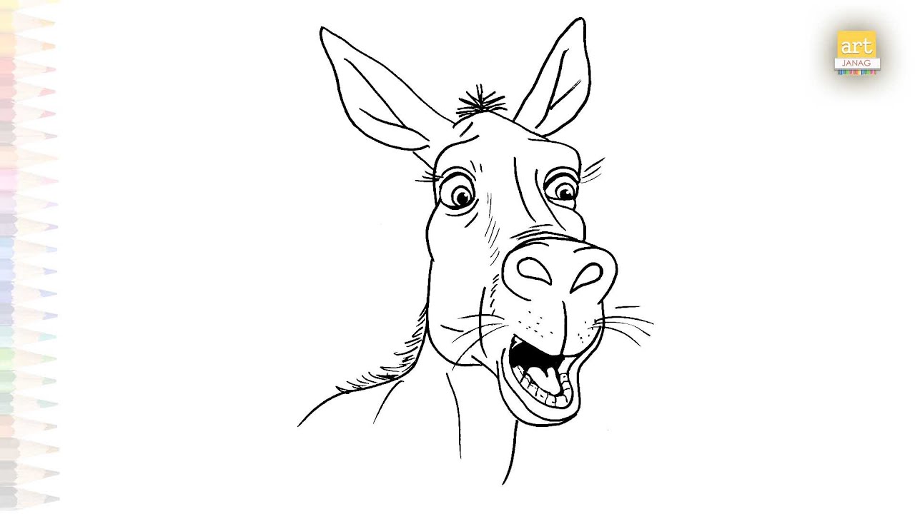 Donkey face expressions drawing easy | Animal sketches | How to draw A ...
