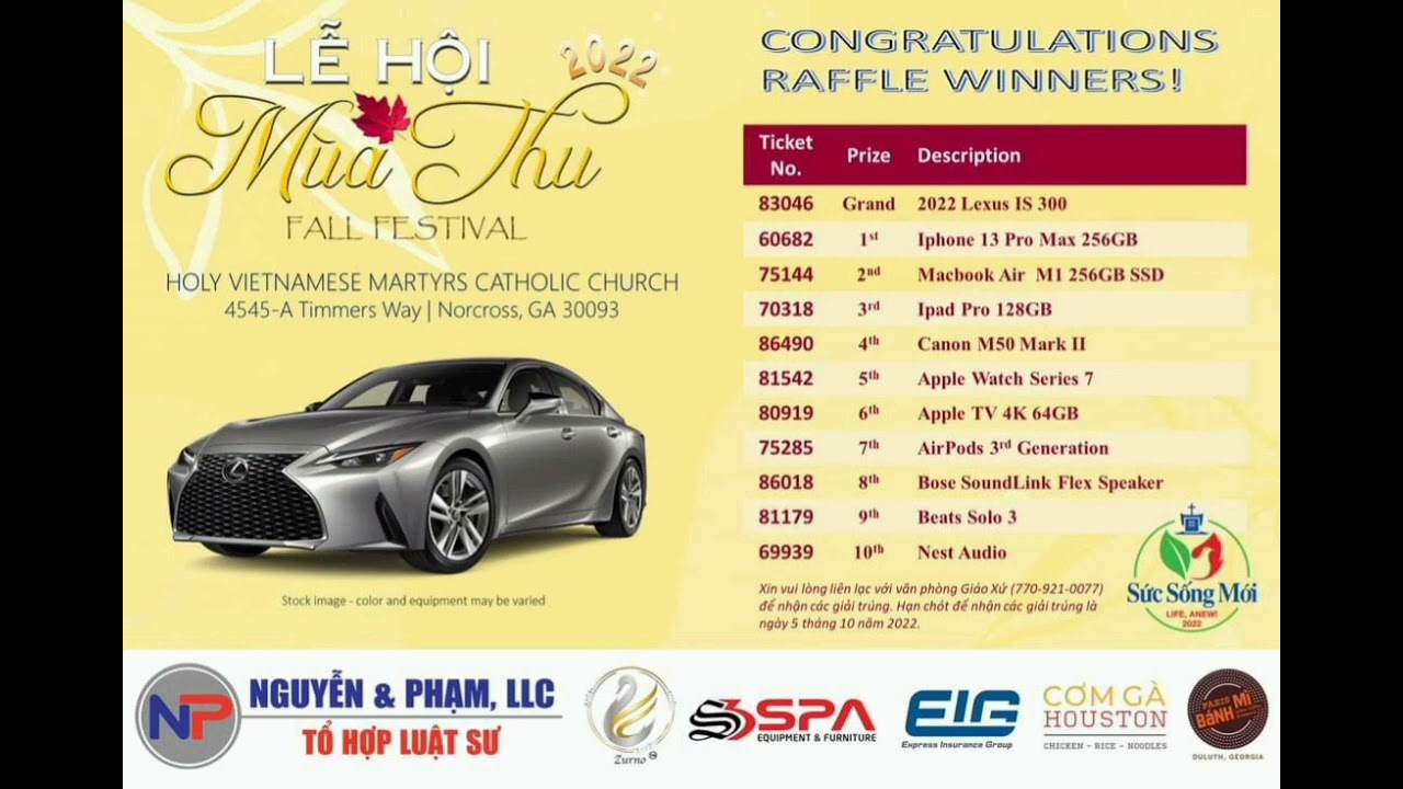 Congratulations Raffle Winners - Lễ Hội Mùa Thu 2022 Fall Festival ...