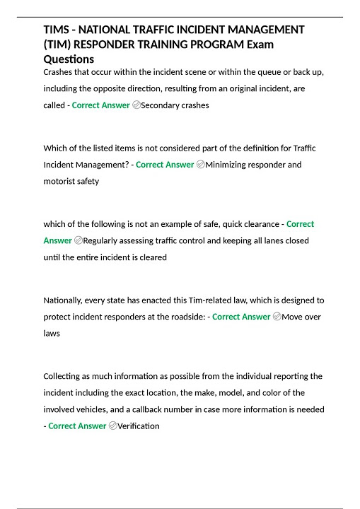 TIMS NATIONAL TRAFFIC INCIDENT MANAGEMENT TIM RESPONDER TRAINING ...