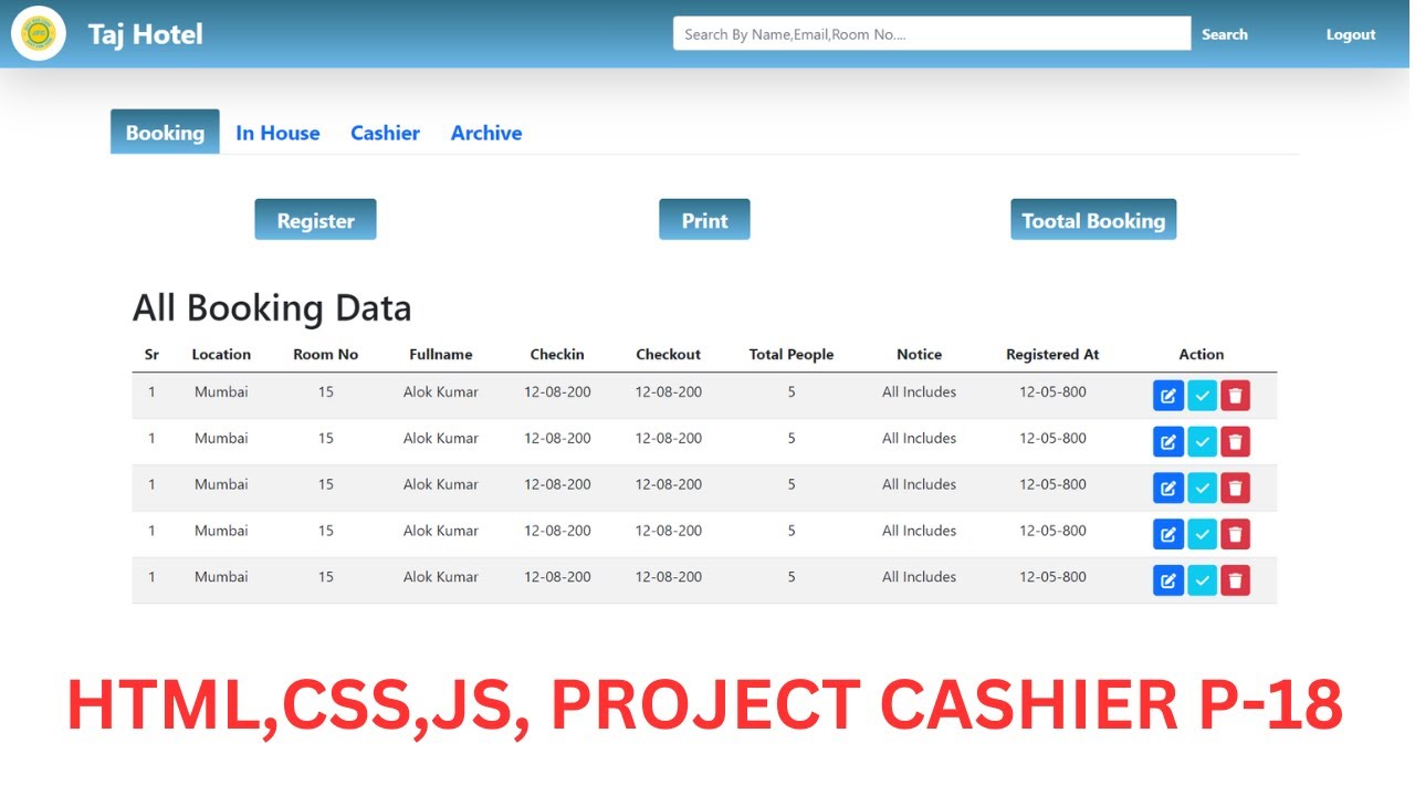 PART-18 || JAVASCRIPT PROJECT HOTEL MANAGEMENT SYSTEM | HTML | CSS ...