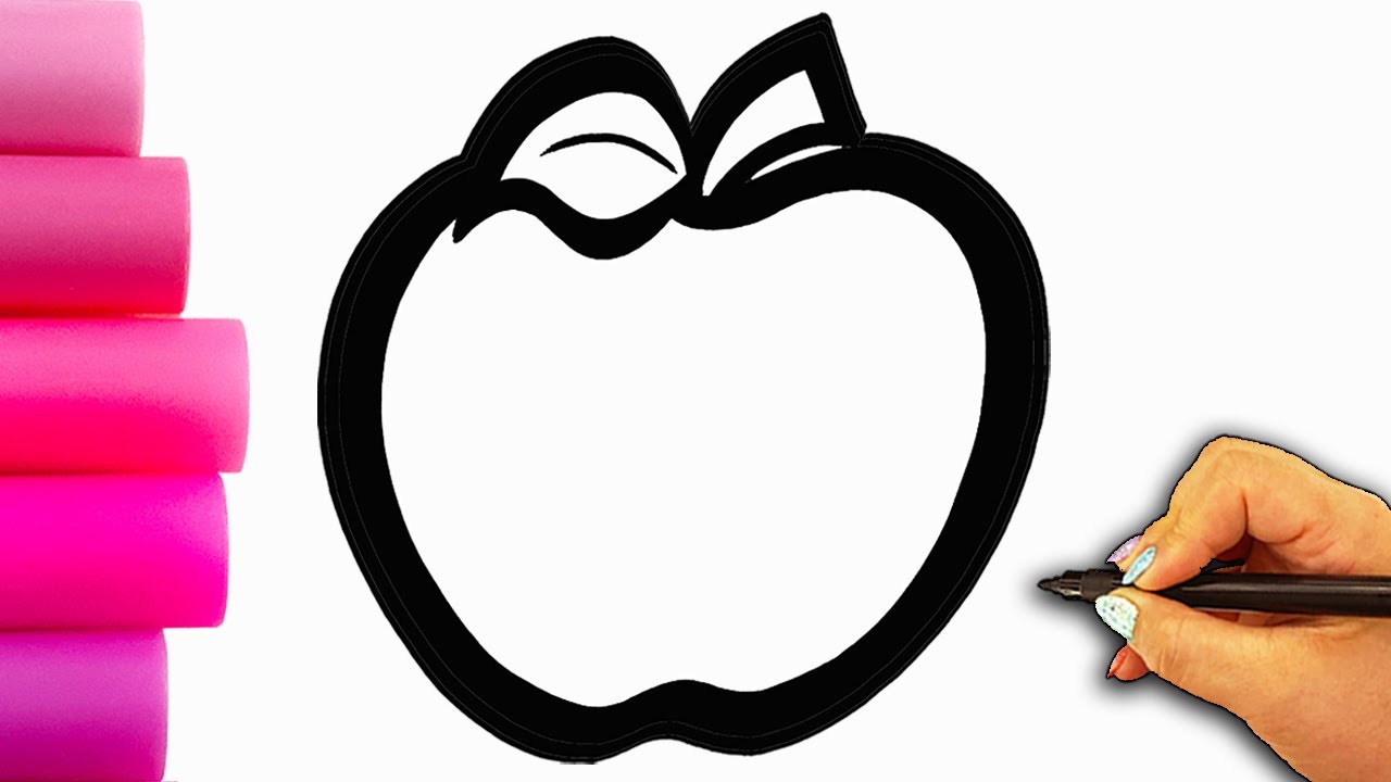 Healthy Fruits Drawing and Coloring Apple Drawing for Kids & Toddlers ...