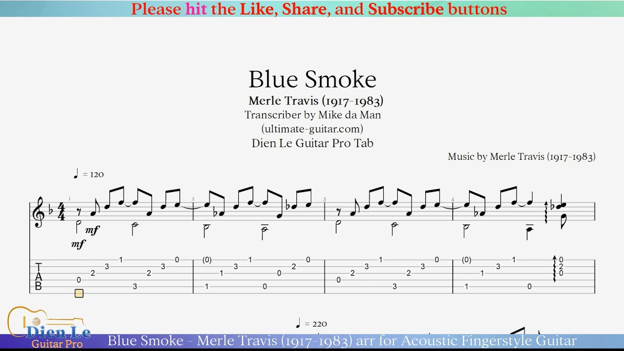 Blue Smoke - Merle Travis (1917-1983) arr for Acoustic Fingerstyle ...