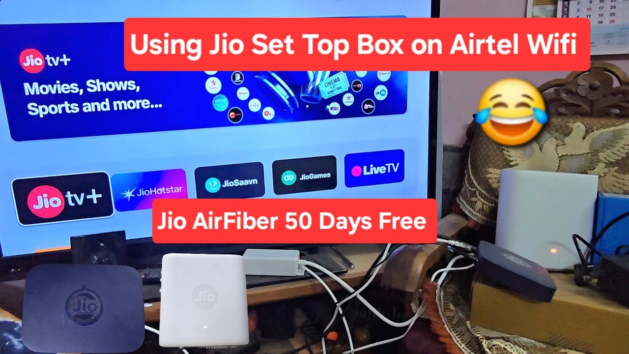 Using Jio Set Top Box on Airtel Wi-Fi 😂 Jio Air Fibre 50 days free ...