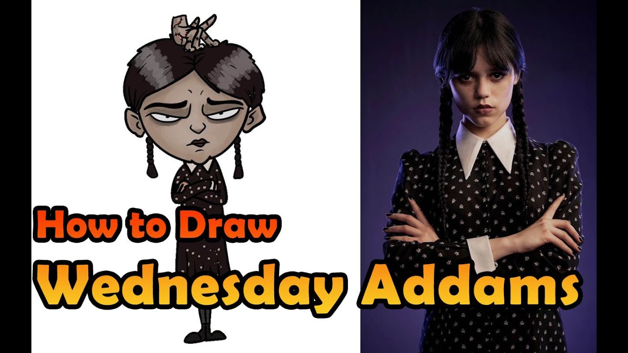 How to Draw Wednesday Addams but like cartoon - YouTube