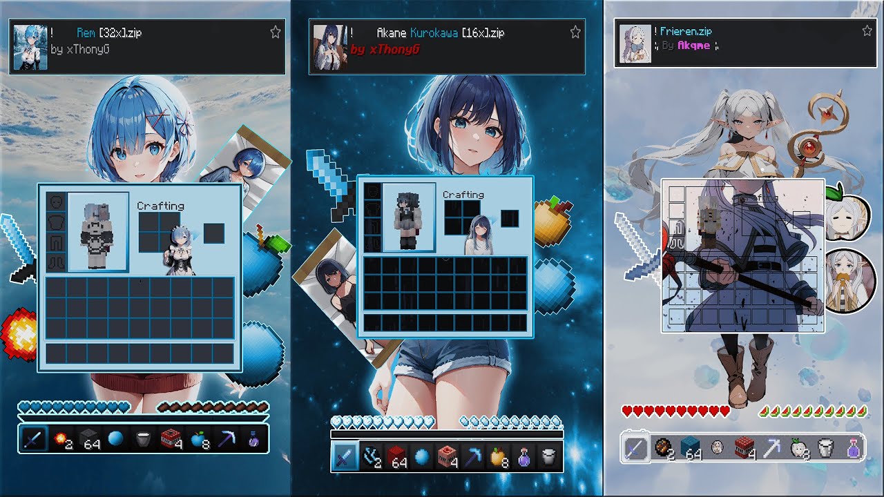 Rem 32x, Akane Kurokawa 16x & Frieren 32x - minecraft java bedwars ...