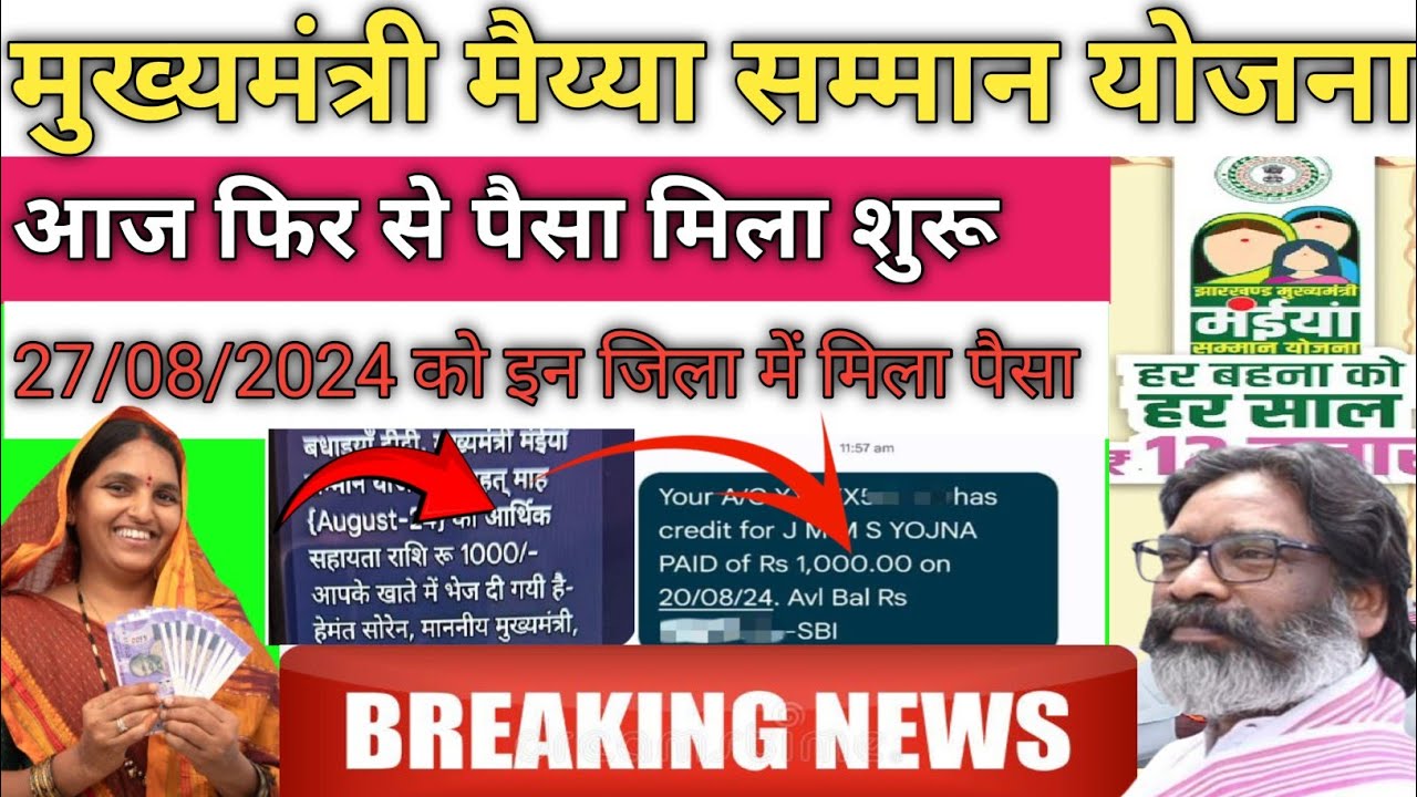 mukhya mantri maiyaa samman yojna|आज इन जिलों में पैसा मिलना शुरू 🤑 ...