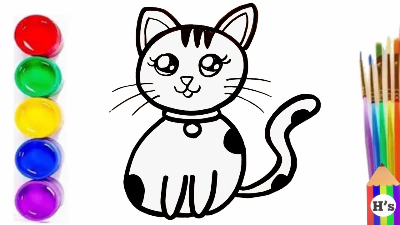 How To Draw a Cute Cat | Bolalar uchun mushuk rasm chizish | рисуем ...
