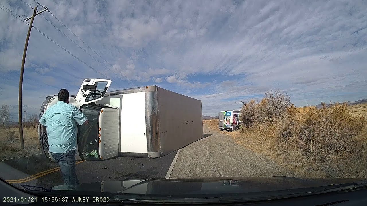 Box Truck Tips Over During Turn || ViralHog - YouTube