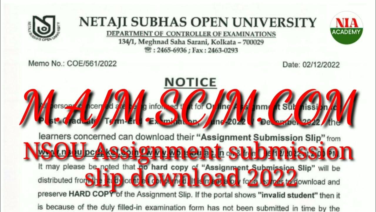 NSOU admission updated 2022//NSOU PG assignment submission slip download admit card 2022 pg (M.A ...