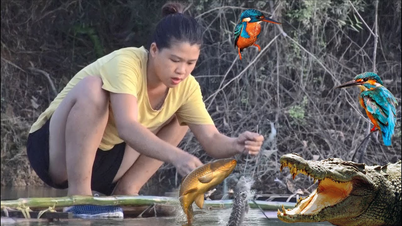 Clearing acacia branches and setting fishing traps - YouTube