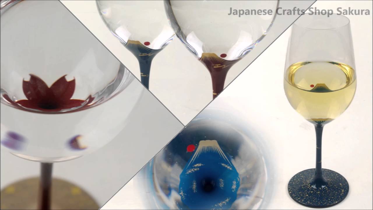 【Japanese Crafts Shop Sakura】Crystal Wine Glass with Urushi-e Japanese ...