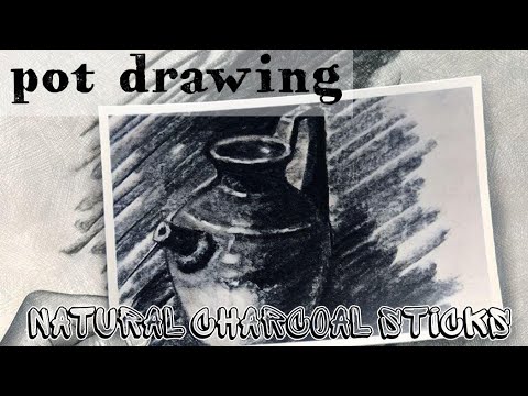 How to draw ceramic pot step by step | natural charcoal sticks drawing ...