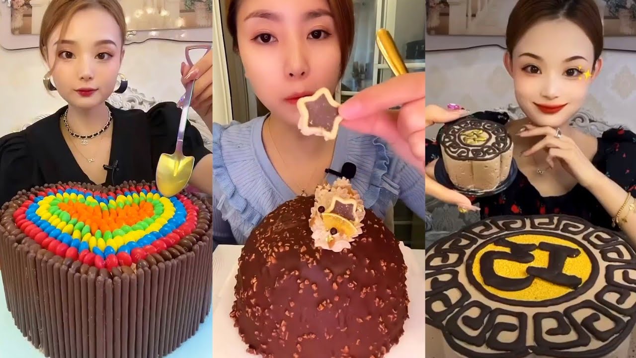 ASMR Chocolate Cake/Cream cake/ Mousse Cake/Crepe Cake Mukbang Dessert ...