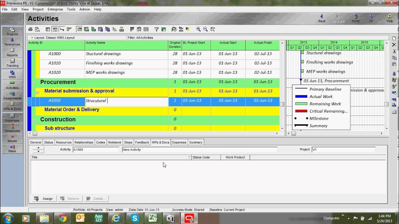 primavera tutorial - how to create activities - YouTube