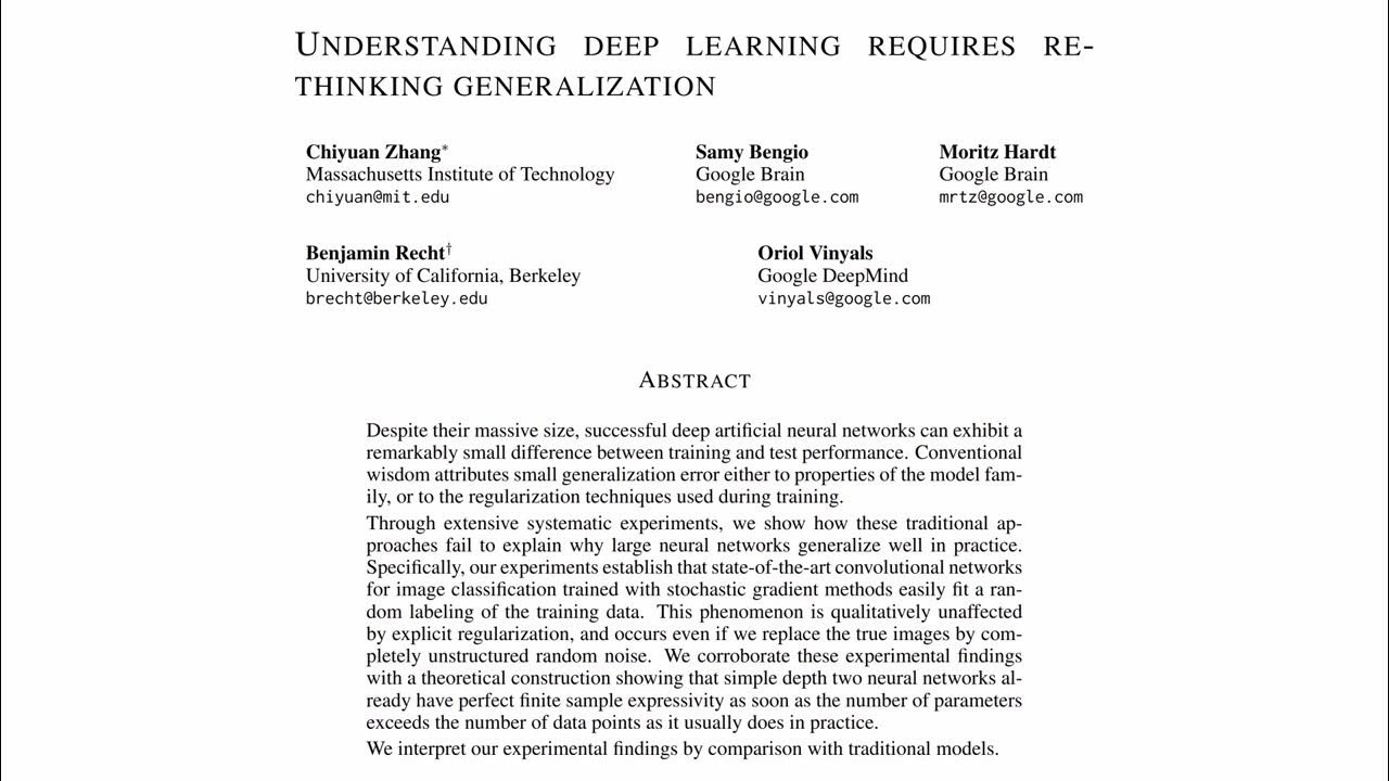 Understanding deep learning requires rethinking generalization - YouTube