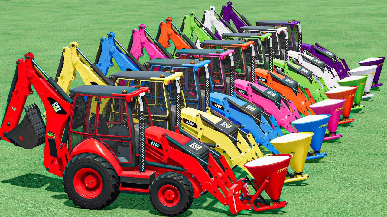 WORK With COLORS - CAT BACKHOE LOADER LIME JOB with TRUCKS - Farming ...