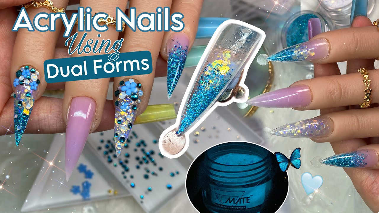 🦋 GLITTER Stiletto Nails USING DUAL FORMS 🦋 - YouTube