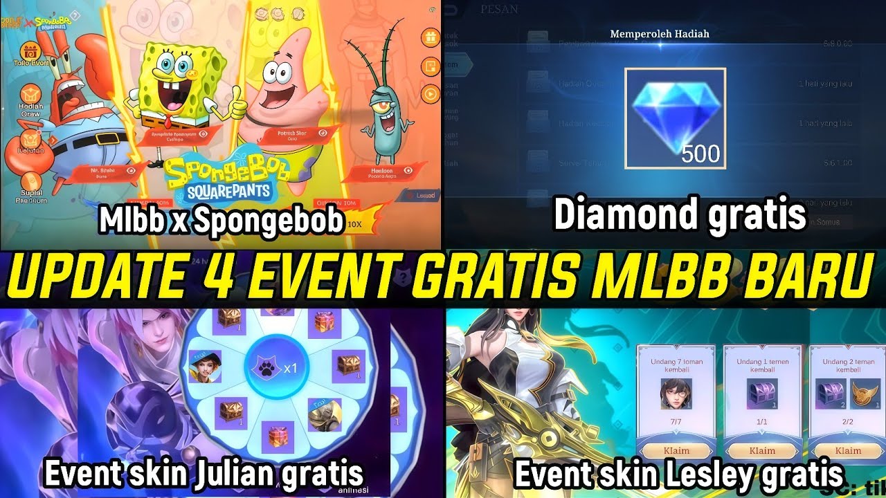 UPDATE 4 EVENT GRATIS MOBILE LEGENDS! EVENT MLBB X SPONGEBOB, DIAMOND GRATIS,SKIN JULIAN GRATIS ...