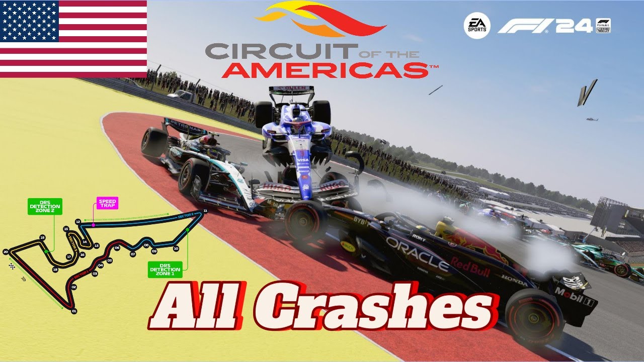 Creating crashes in the F1 24 game. COTA Edition. All crashes - YouTube