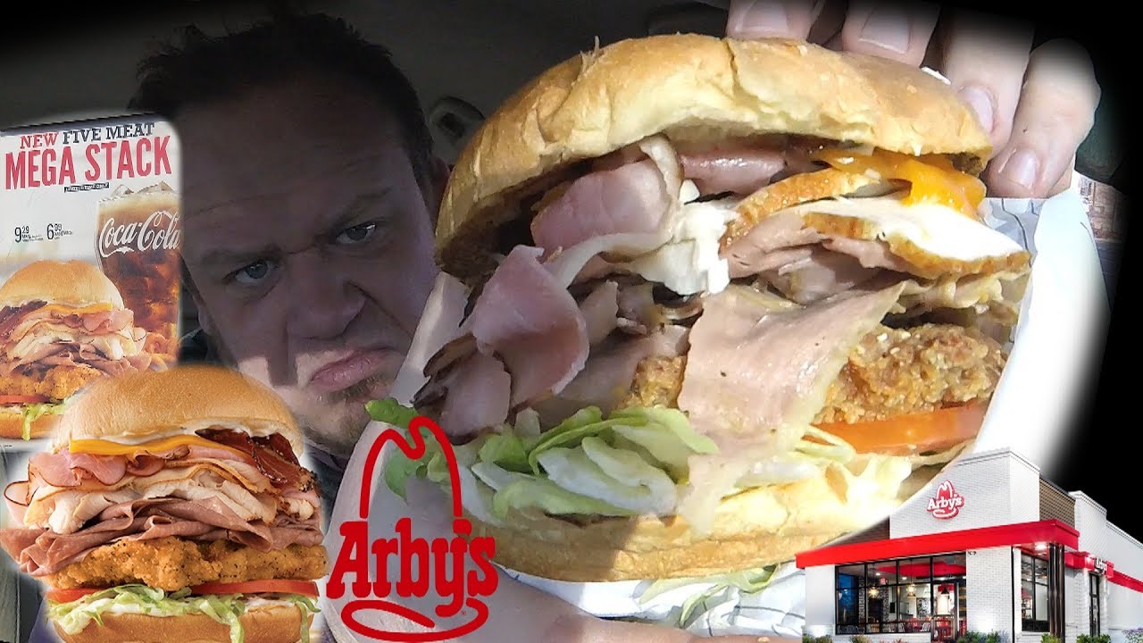 Arby's ⭐MEAT MOUNTAIN JR. MEGA STACK SANDWICH⭐ Food Review!!! - YouTube