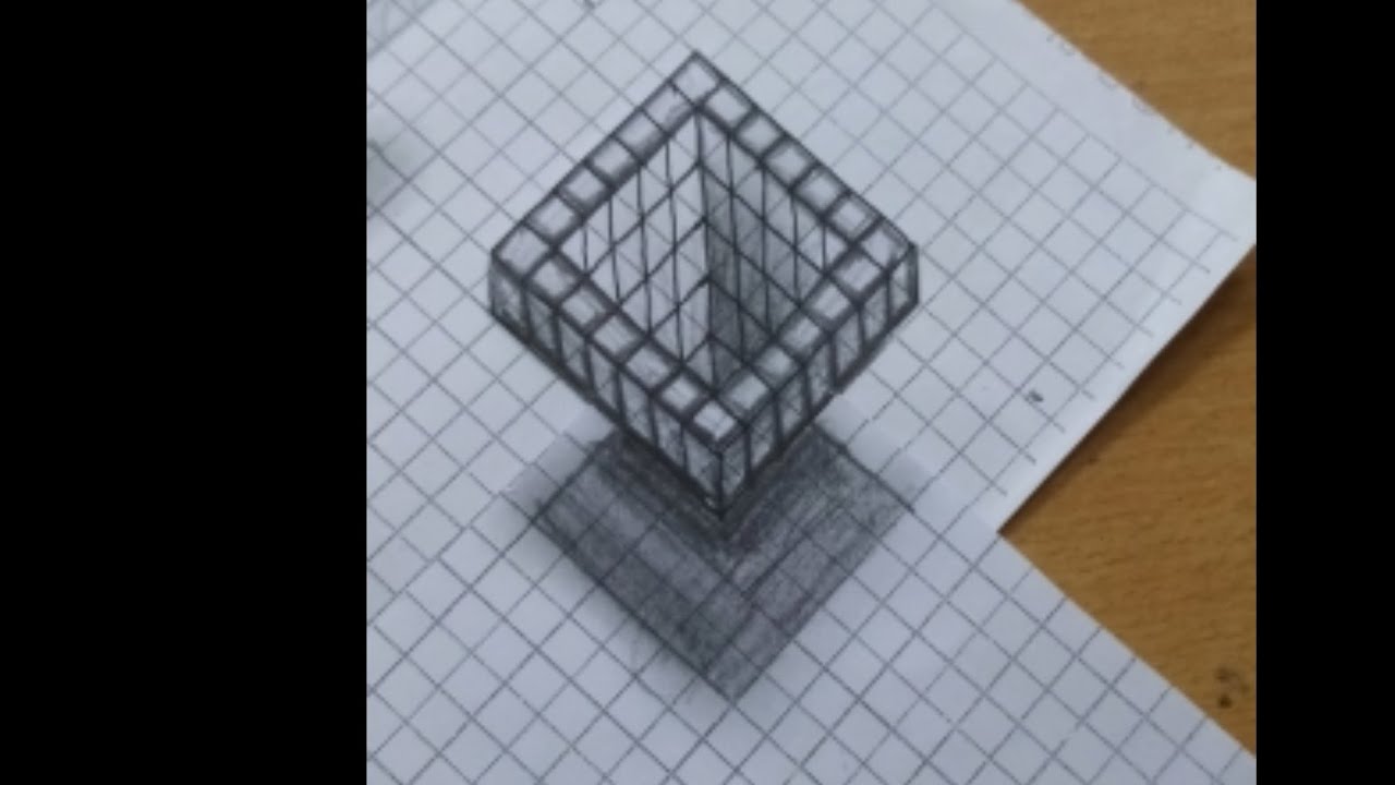 How to draw bricks wall on line paper. 3d floating cubic drawing easy ...