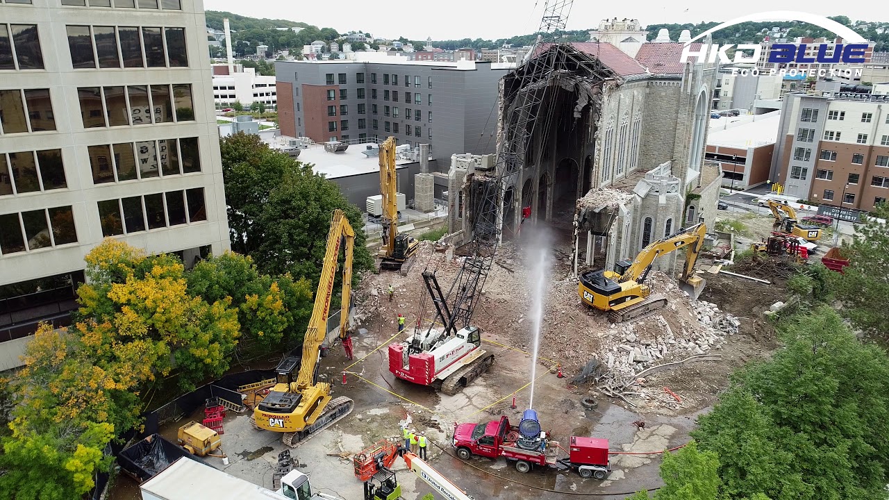 Worcester Church Demolition Using the HKD Blue V 500 Skid - YouTube