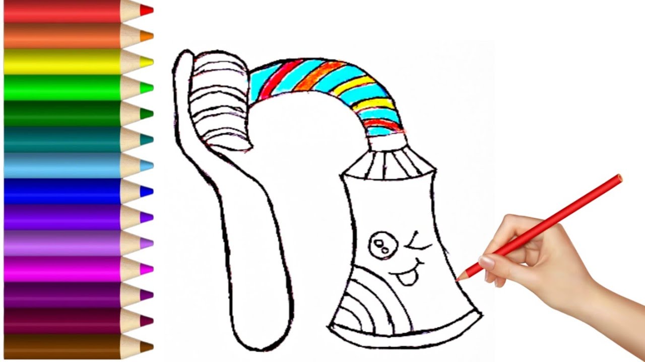 how to drawing, painting, colouring toothbrush and Colgate for kids and ...