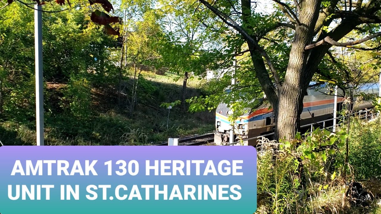Amtrak 130, 40th anniversary, through the trees in St. Catharines - YouTube