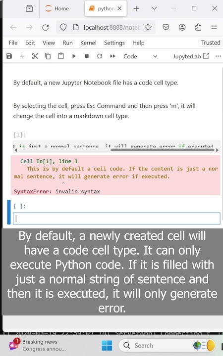 How to Change a Code Cell to a Markdown Cell using Jupyter Notebook in Microsoft Windows #shorts ...