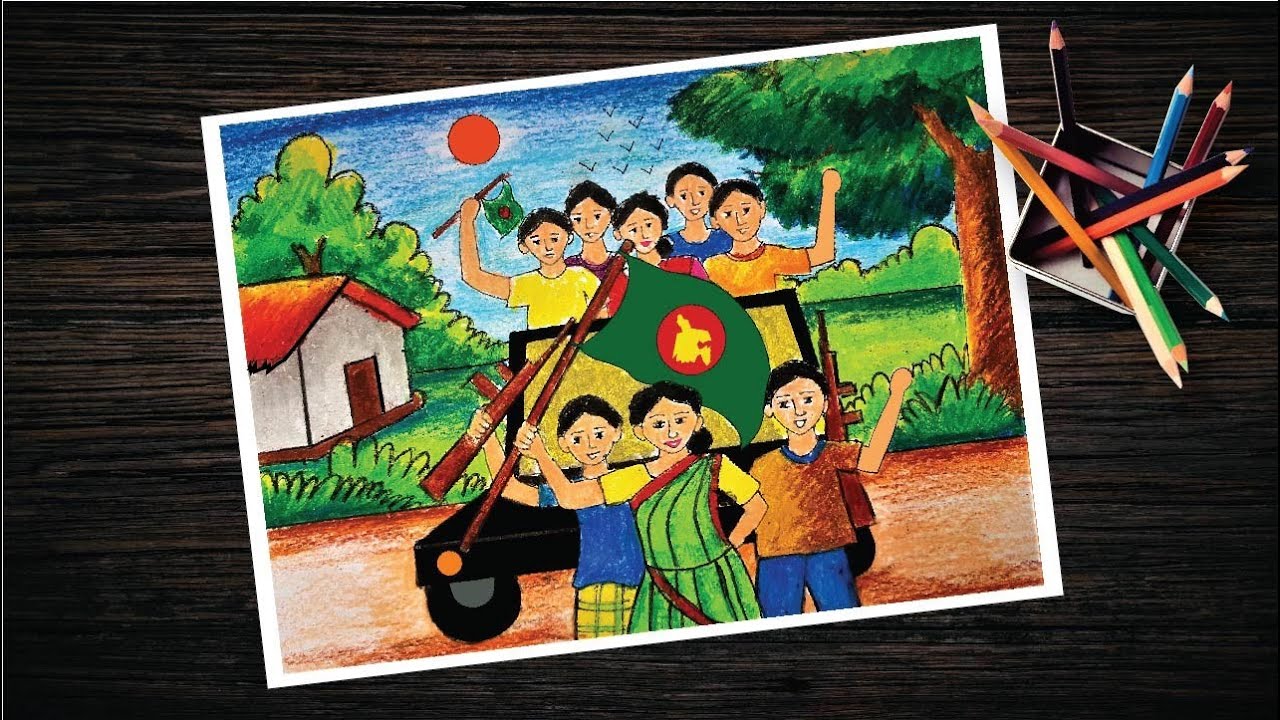 50 Years of BANGLADESH 🇧🇩 How to draw Victory Day scenery of 16 ...