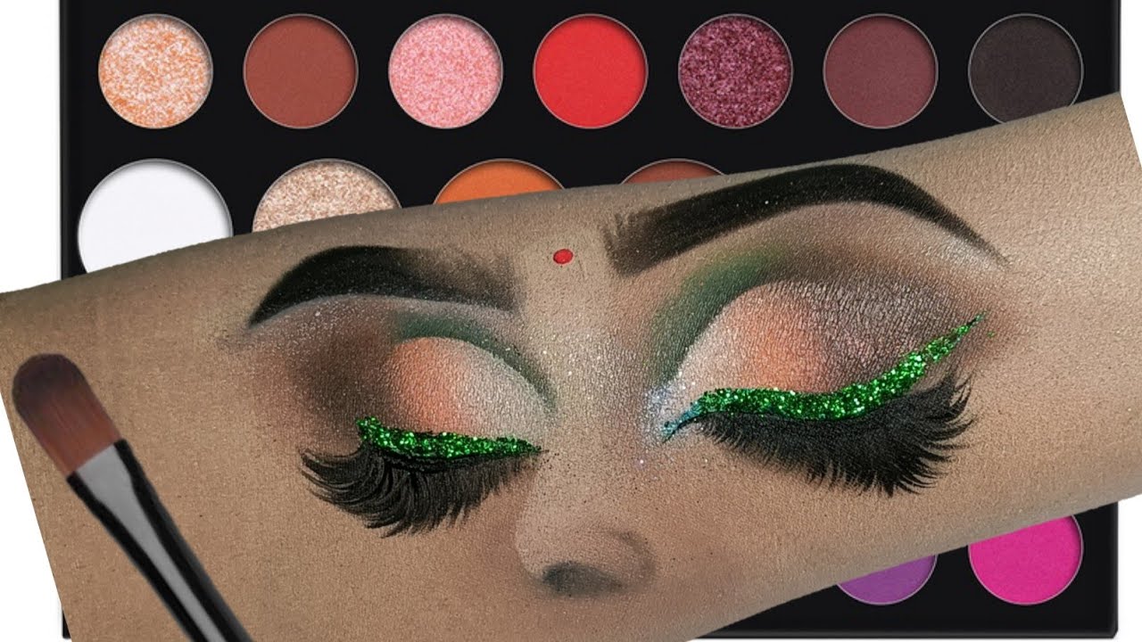 half cut crease || green glitter liner eyeshadow || eye makeup ...