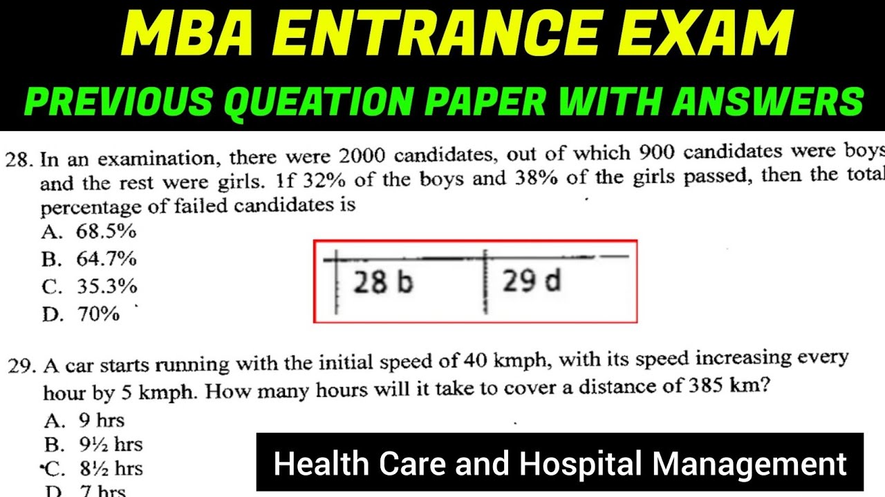 MBA Entrance Exam Question Paper with Answers | MBA Health Care ...