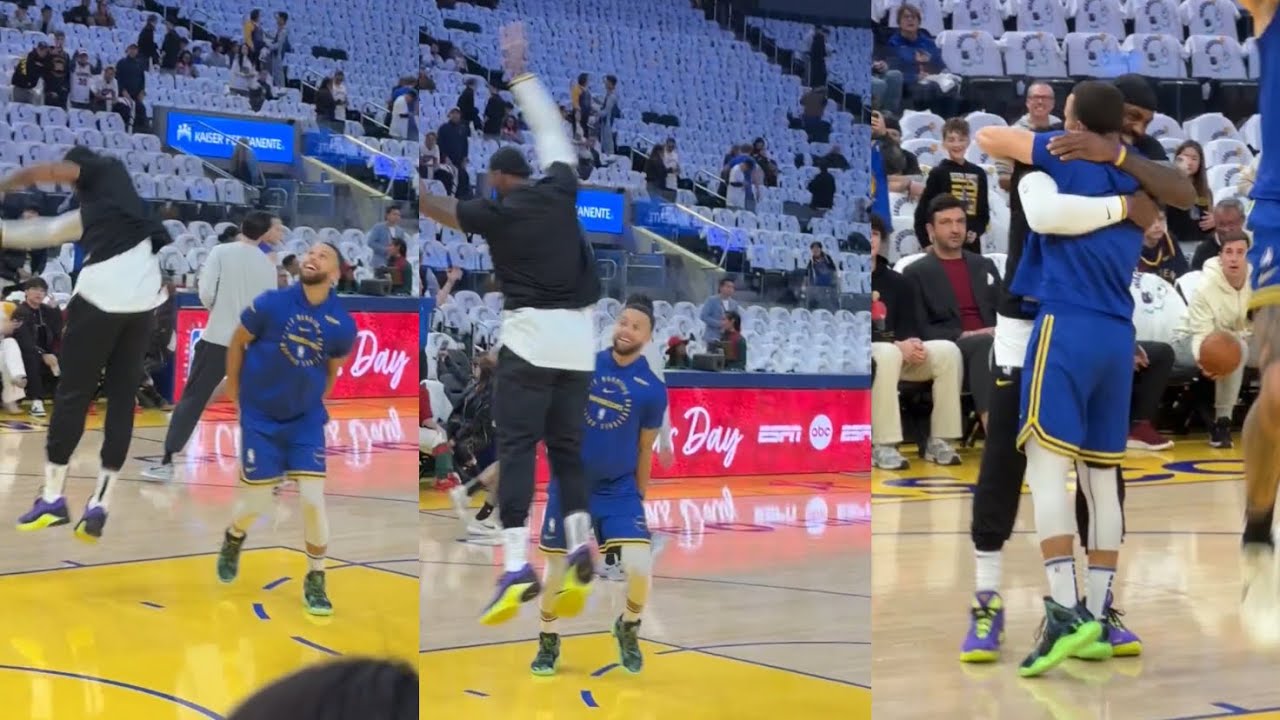 LeBron James tried to block Steph Curry’s shot during warmups 😂 - YouTube