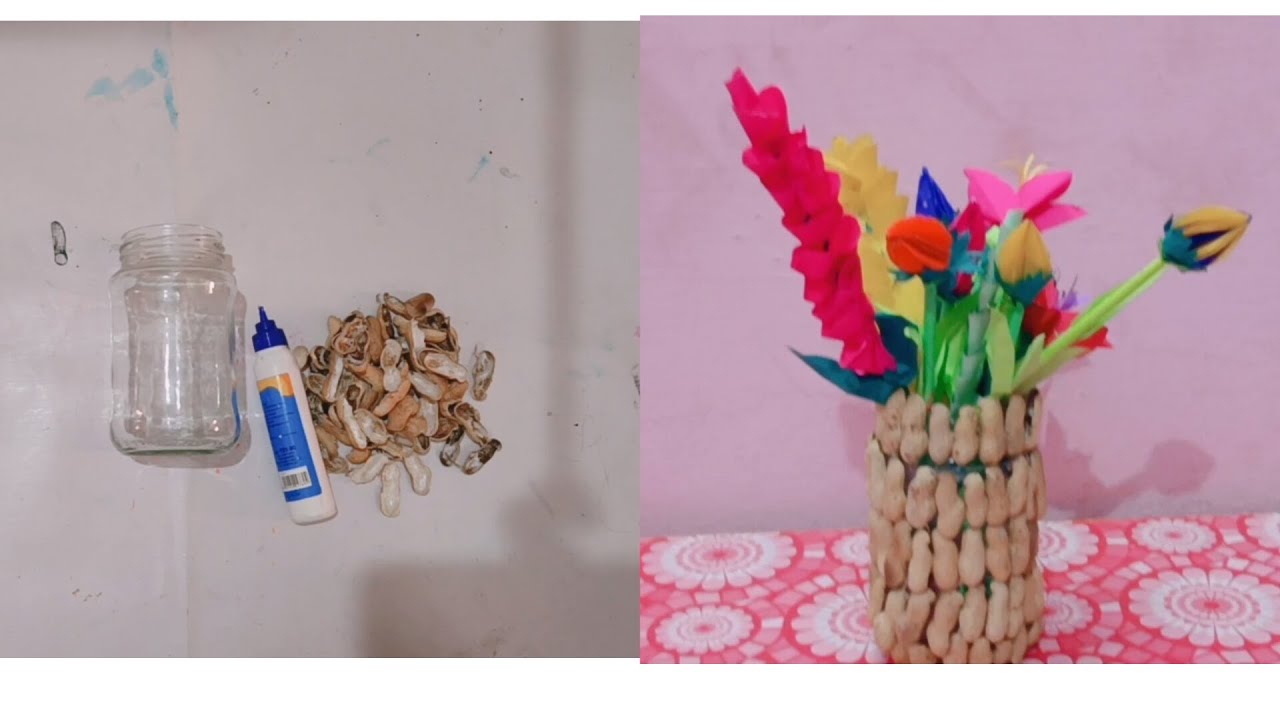 how to make vase from used peanut & jaim bottle|| #Craft Art Era#Paper ...