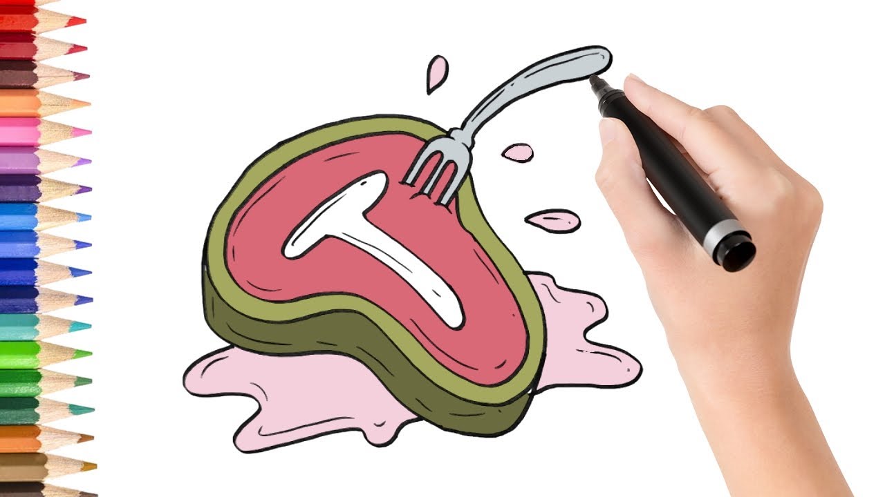 How to draw cartoon steak - YouTube