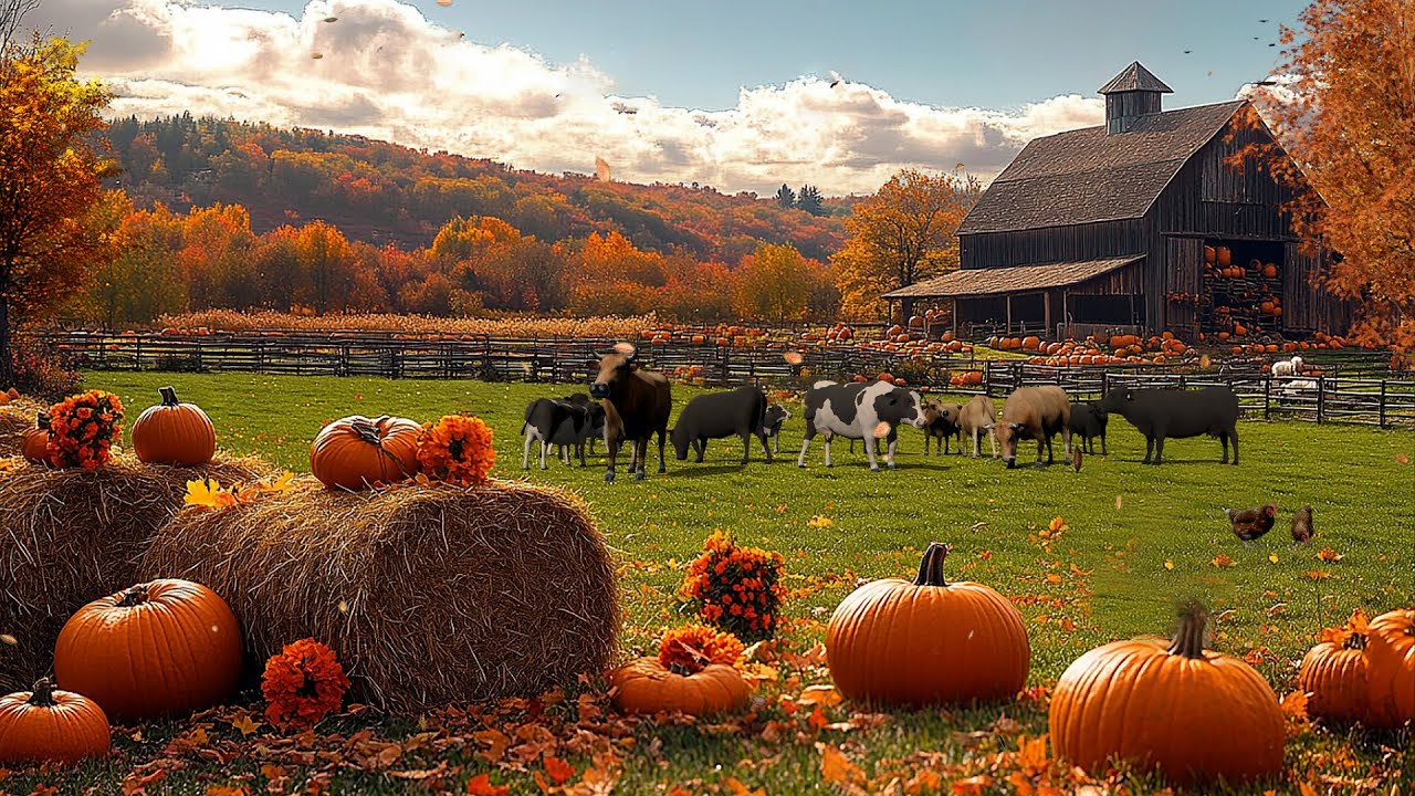 Cozy Pumpkin Farm 🍂🐓 | Autumn Farm Ambience with Farm Animal Sounds ...