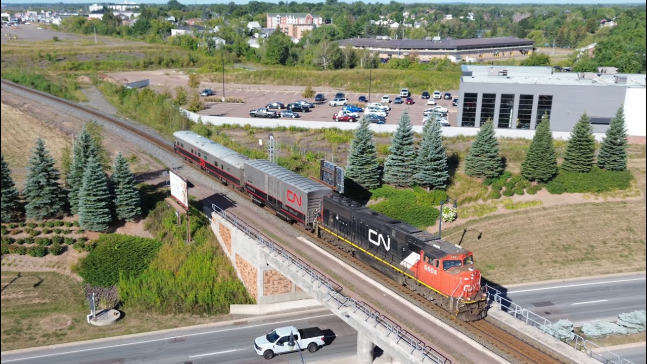 Awesome Aerial 4K View! SD70I 5604 Leads CN Test Train Work 998 thru ...