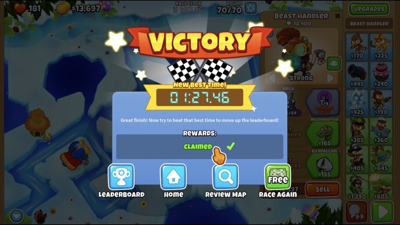 BTD6 Race "Release The Beasts" In 1:27.46! (3rd Place!) - YouTube