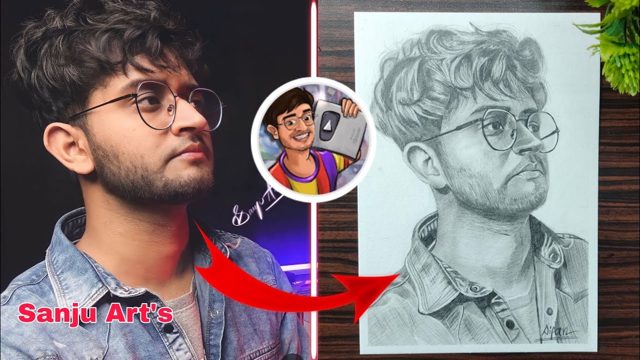 Sanju Bhai face drawing | How to draw Sanju Art's face @SanjuArts7 ...