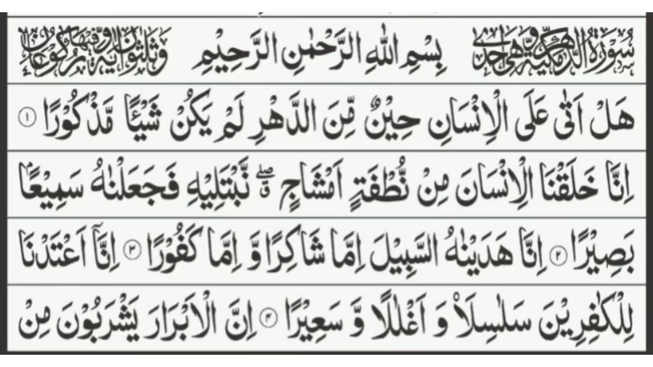 Surah Al Insan Ad Dahr with Urdu Translation