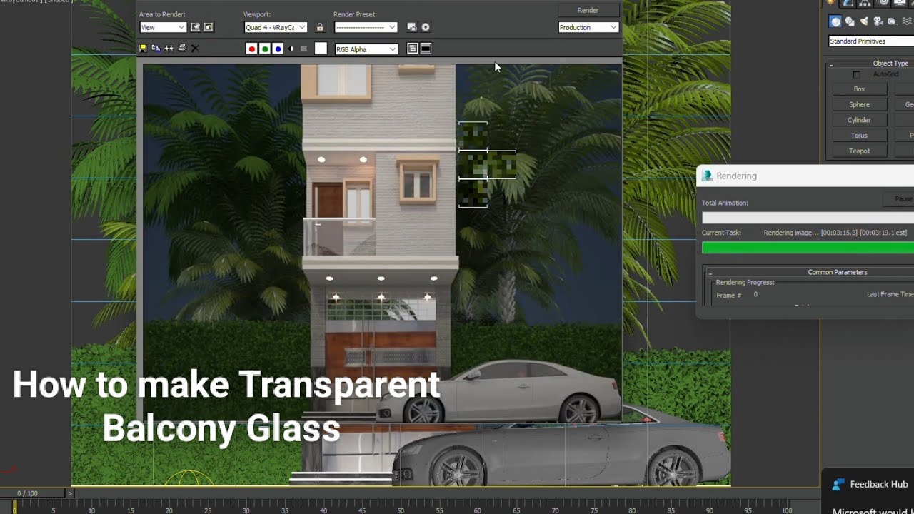 3ds Max Exterior Transparent Glass Balcony Design Tutorial Modelling l ...