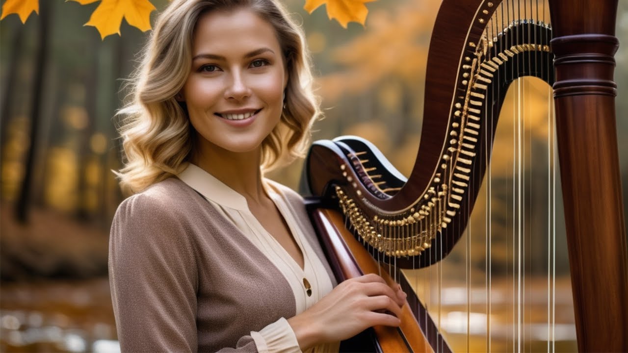 Heavenly Harp Music 🍂 4k Autumn Scenic Relaxation - YouTube