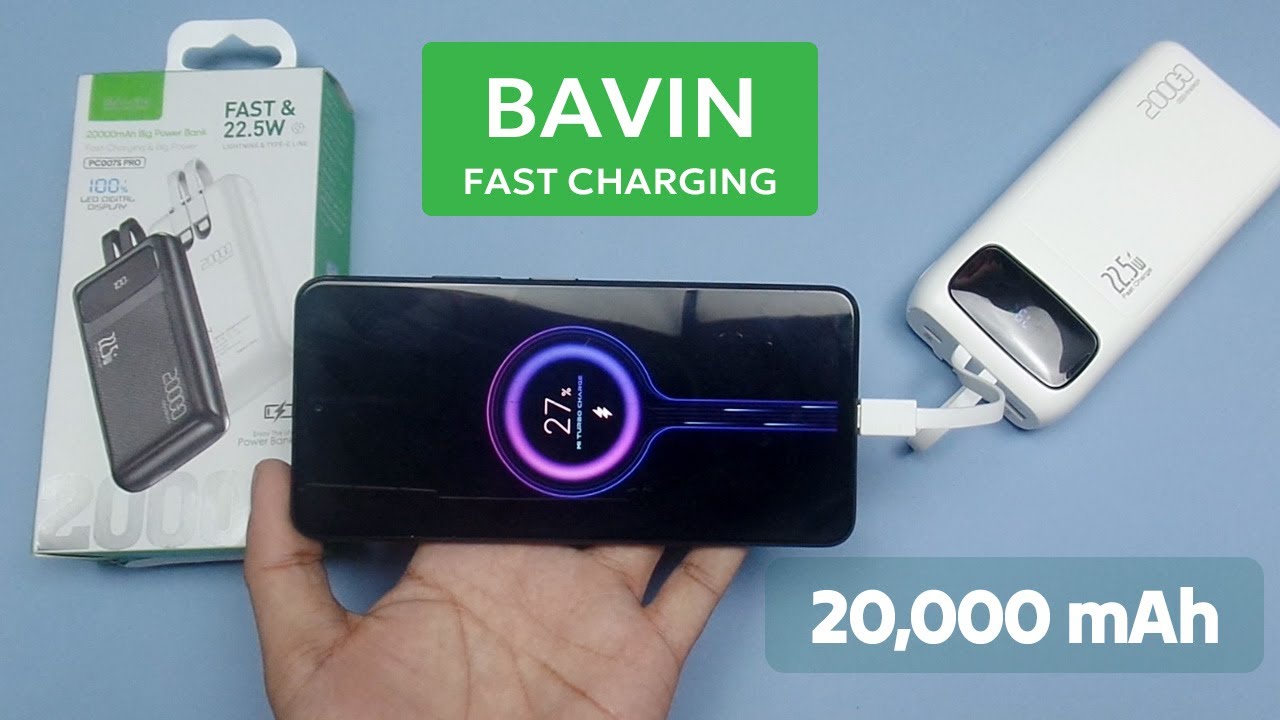 BAVIN 20,000mAh Power Bank - up to 22.5W Fast Charging with Built-in ...